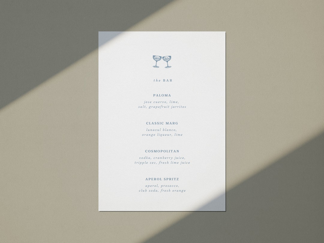 Plantilla Canva del menú de cócteles del bar de bodas MOLLY / Descarga ...