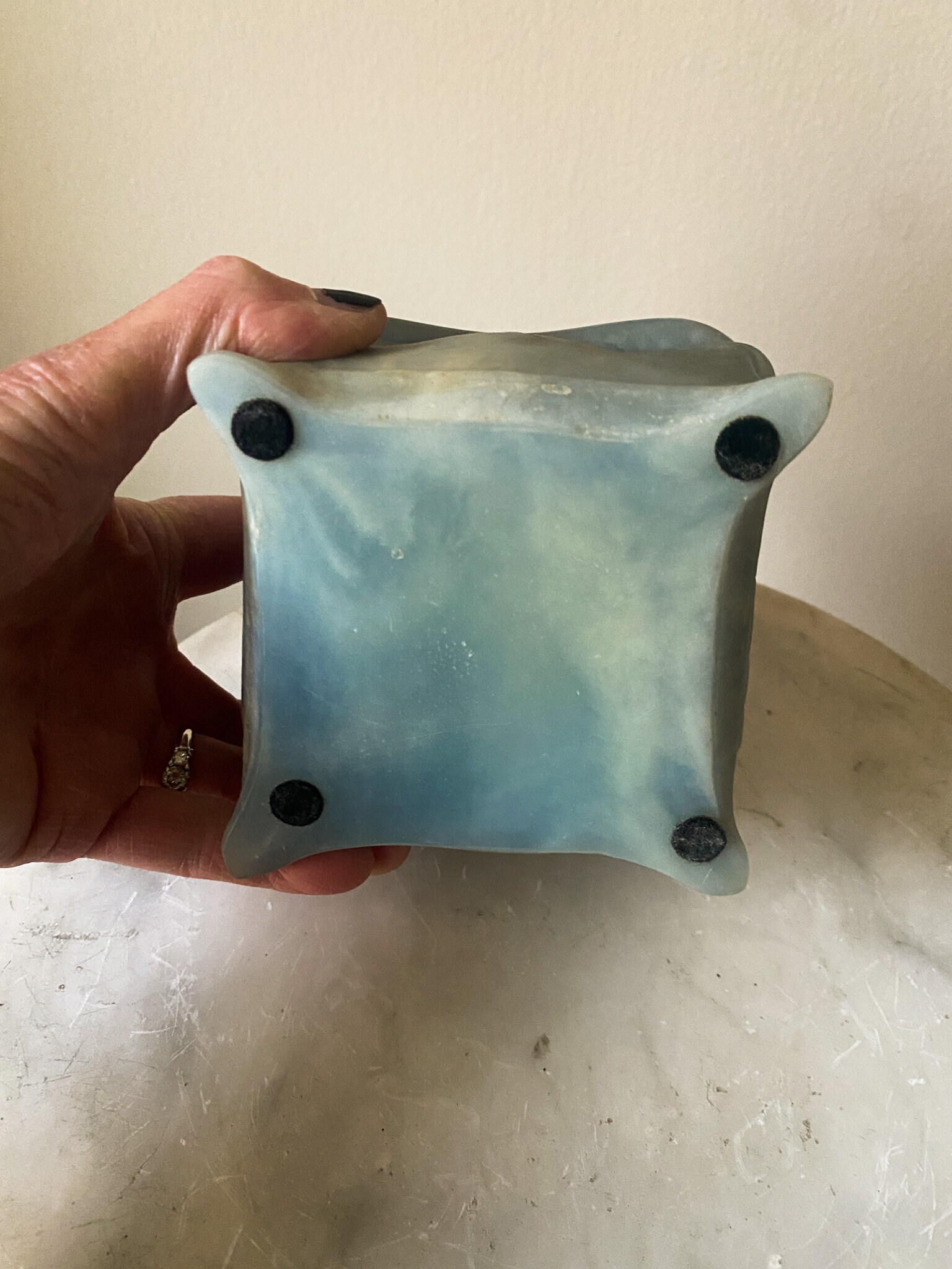 Vintage Incolay Blue Stone Stash Box With Raised Floral Design, French ...