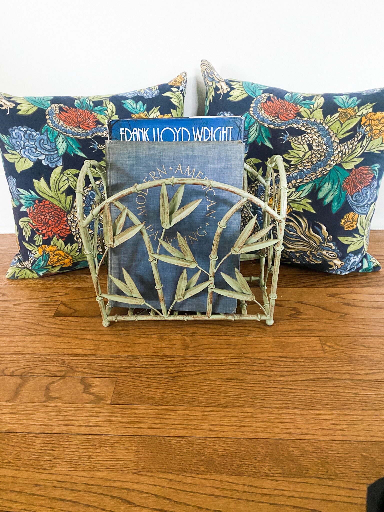 Palm Beach Regency Metal Faux Bamboo Leaf Design Sage Green Magazine ...