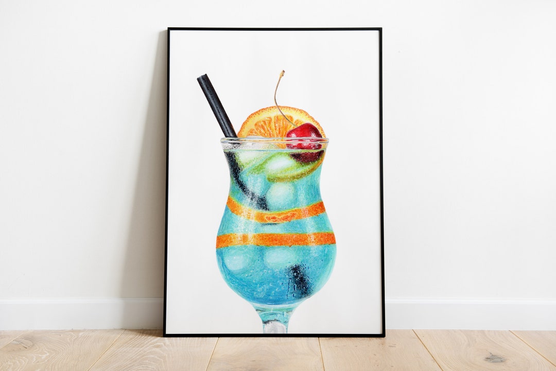 Blue Lagoon Cocktail Print - Original Marker Illustration | Dining ...