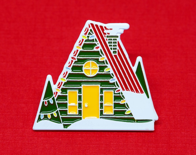 Christmas A-frame Cabin Enamel Lapel Pin Badge // Winter Snowy - Etsy