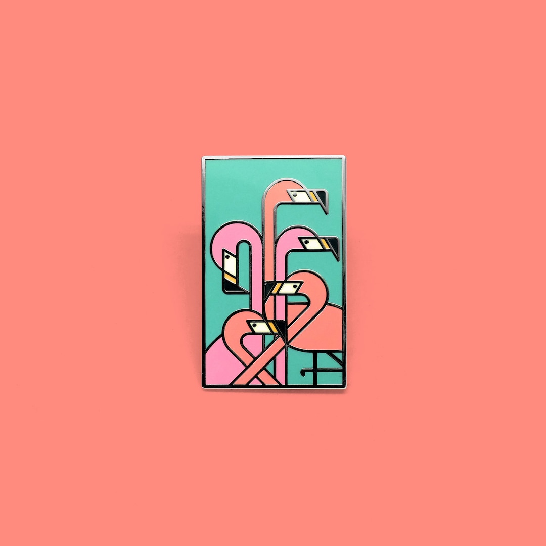 Art Deco Flamingos Enamel Lapel Pin Badge // Vintage Summer Beach ...