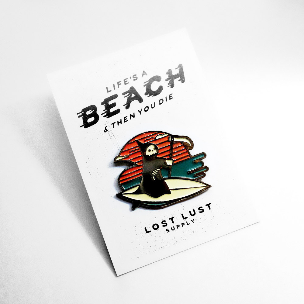 Life's a Beach Enamel Lapel Pin Badge // Summer Inspired Grim Reaper ...