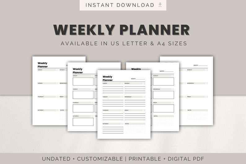 Weekly Planner Printable, A4 Letter Size (digital Download) - Etsy