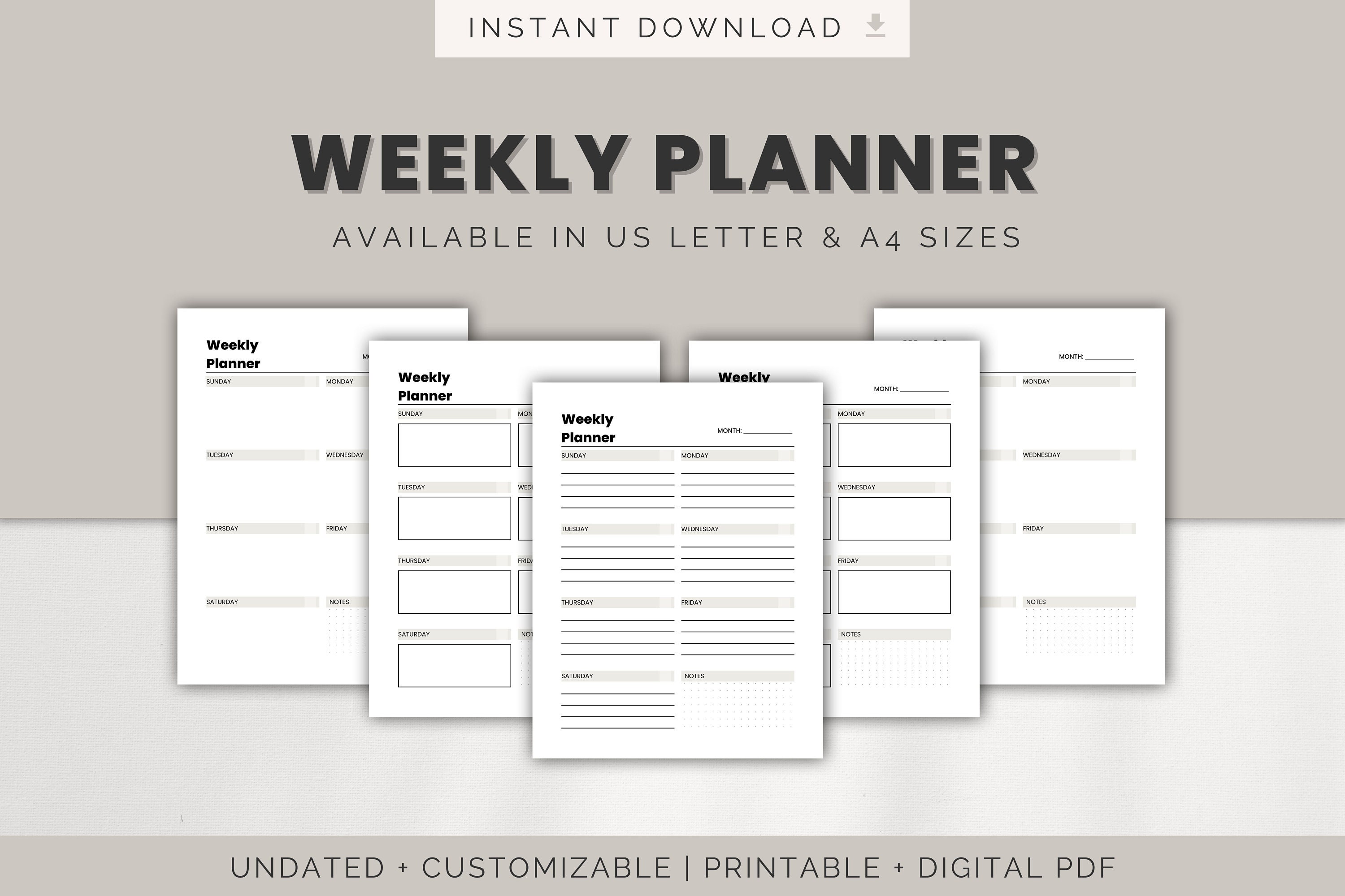 Weekly Schedule, Planner Printable, Week at a Glance, Weekly Agenda, A4 ...