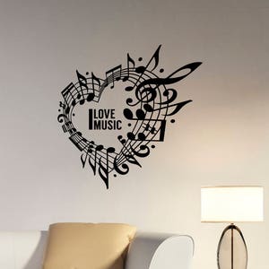 I Love Music Heart Wall Decal Music Notes Treble Clef Vinyl Sticker ...