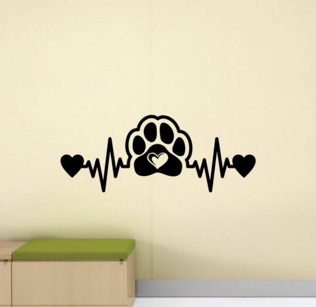 Dog Paw Heartbeat Wall Decal Vinyl Sticker Wall Art Sign Grooming Gift ...