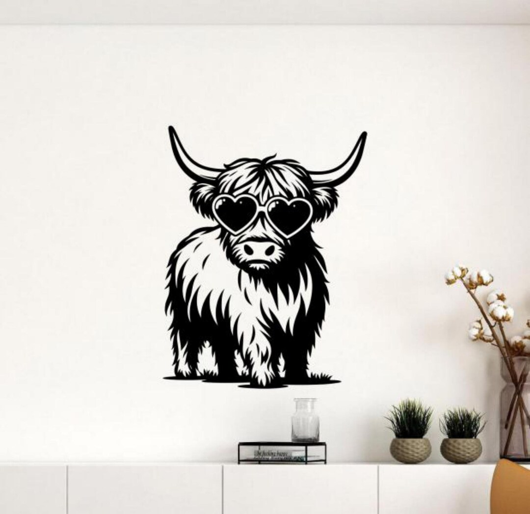 Highland Cow Wall Decal Vinyl Sticker Valentine Wall Art Gift Farmhouse ...