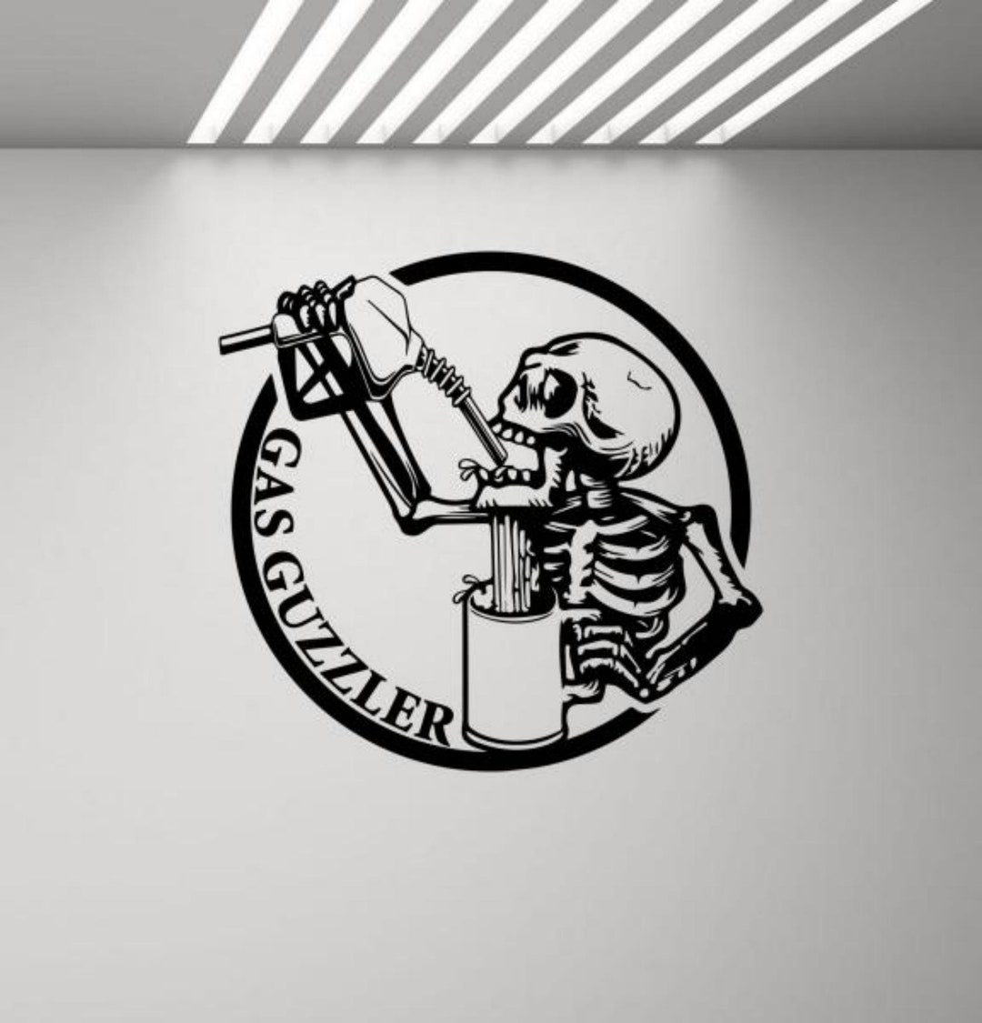 Gas Guzzler Wall Decal Vinyl Sticker Funny Skeleton Art Gift Skull ...