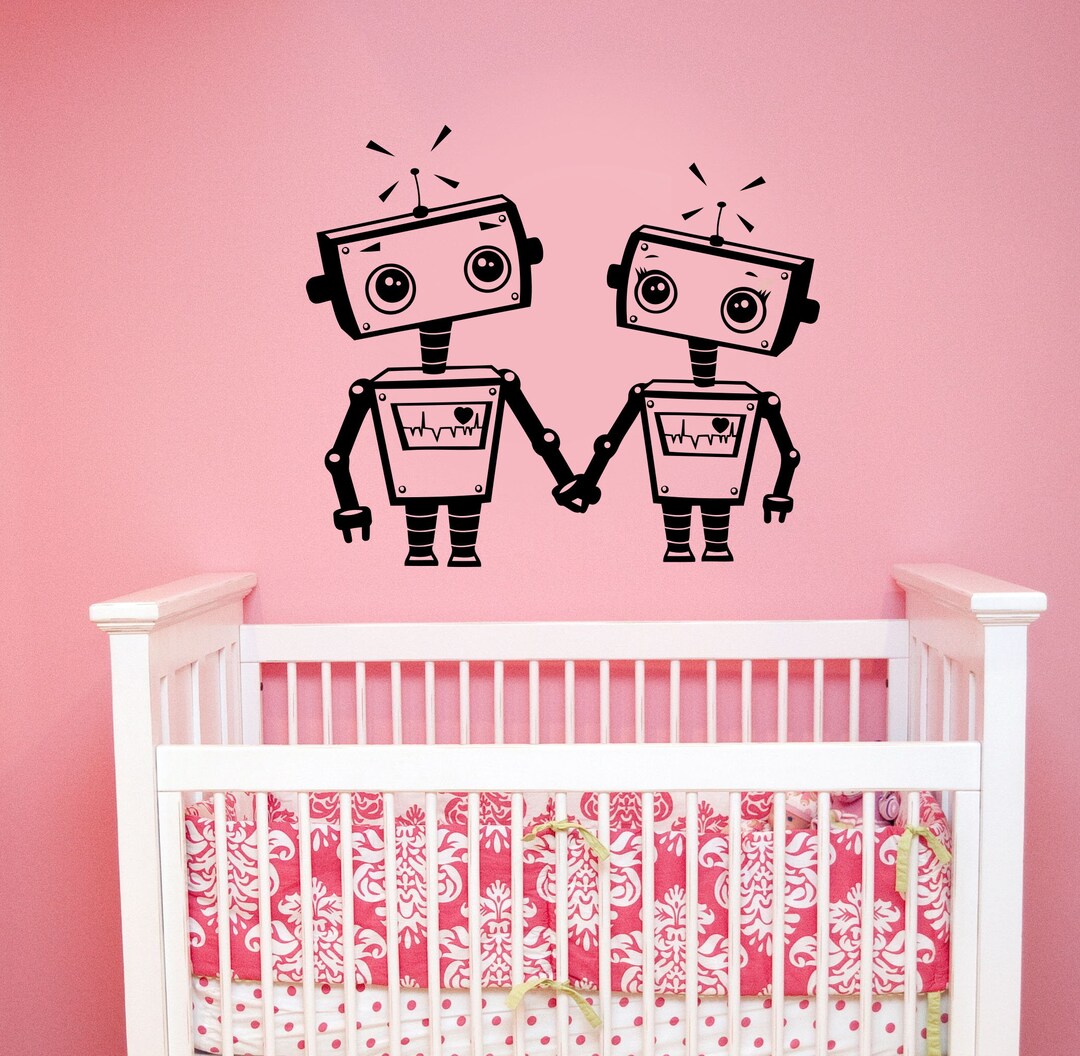 Robots Wall Decal Vinyl Sticker Cartoon Android Romantic Machine ...