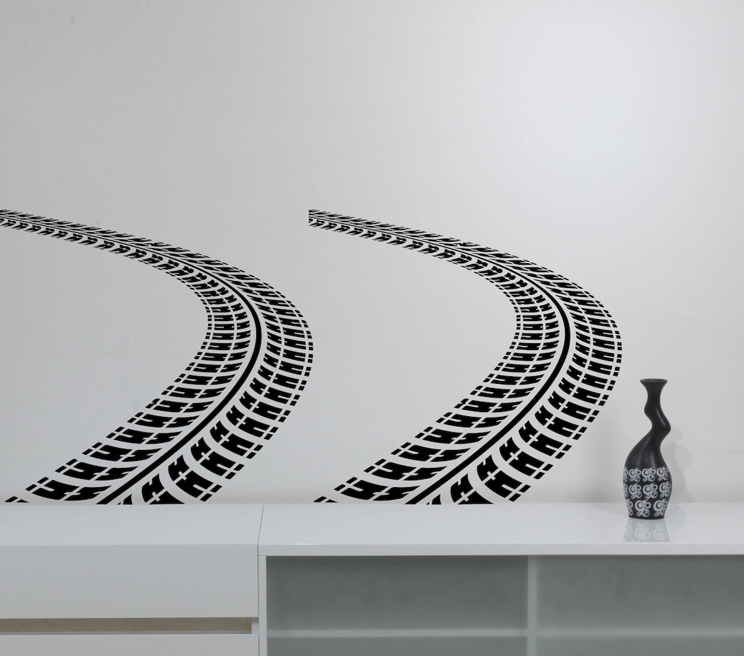 Tire Tracks Wall Decal Vinyl Sticker Auto Car Bed Wall Art Road Racing ...