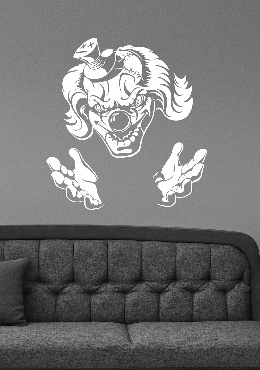 Scary Clown Wall Decal Evil Jester Vinyl Sticker Sinister Demonic ...