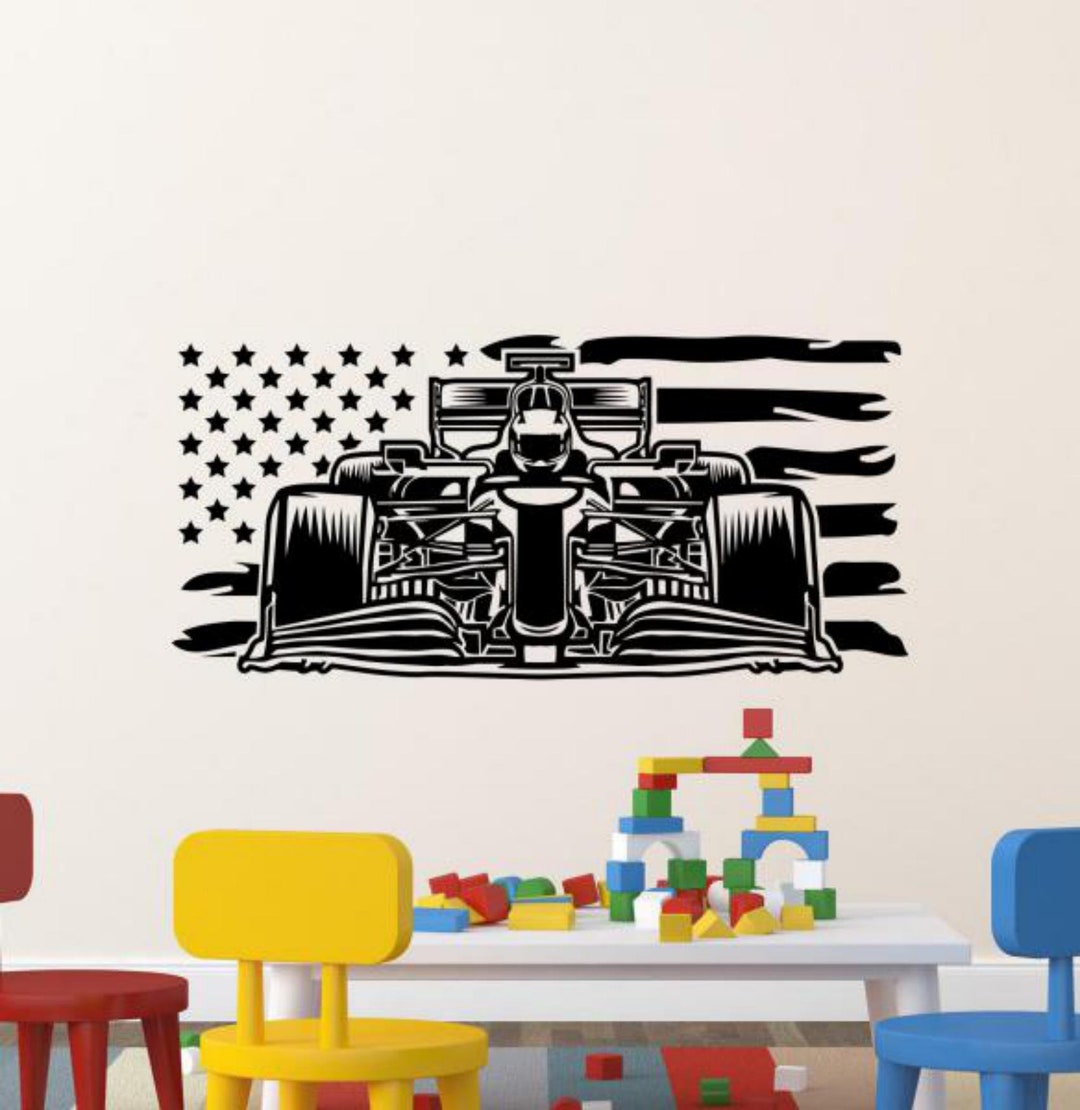 Formula 1 Wall Decal Vinyl Sticker American Flag Race Car Wall Art ...