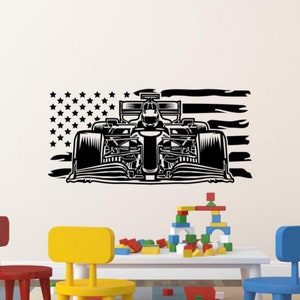 Formula 1 Wall Decal Vinyl Sticker American Flag Race Car Wall Art ...
