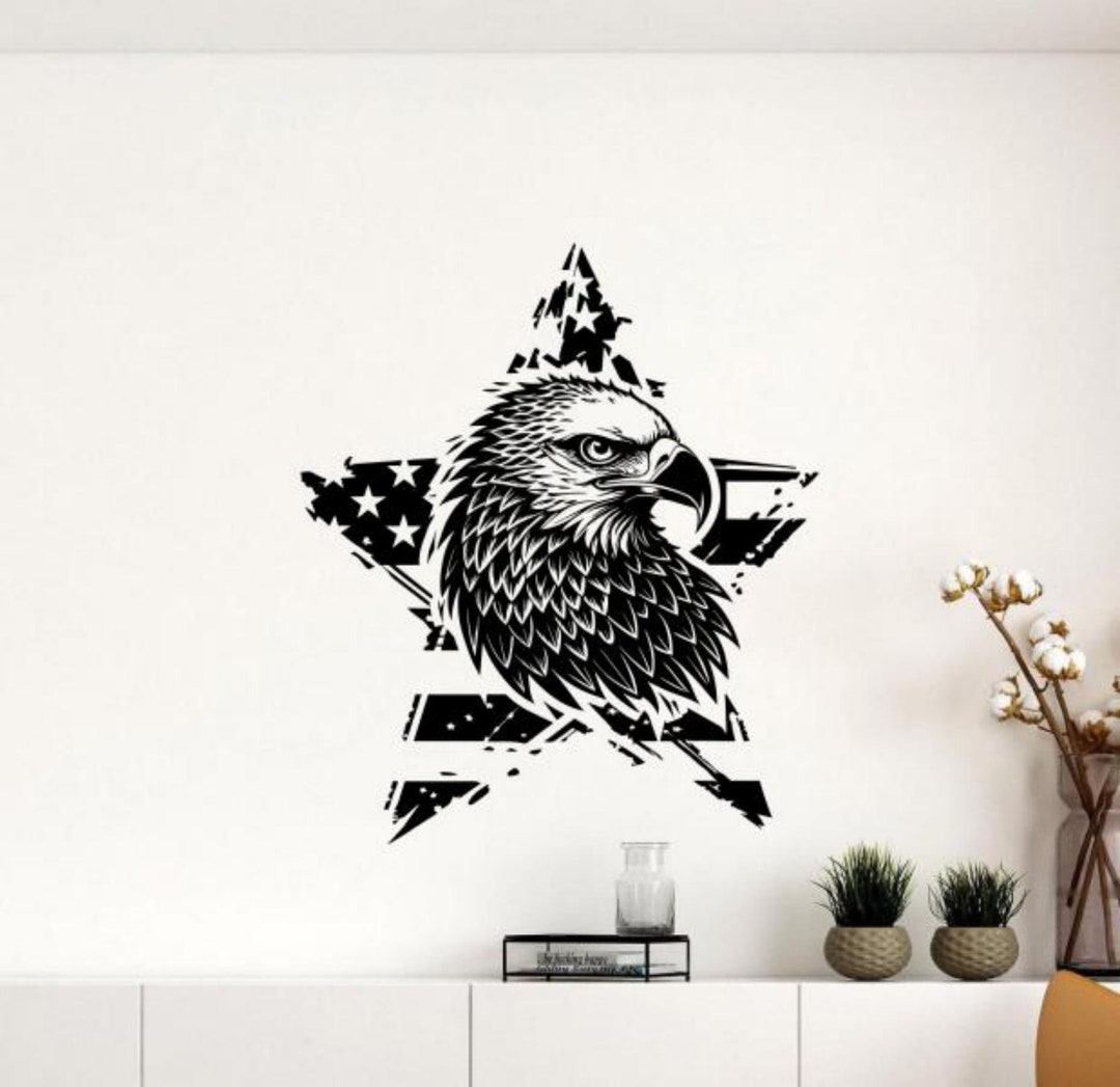 American Eagle Flag Star Wall Decal Vinyl Sticker We the People 1776 US ...