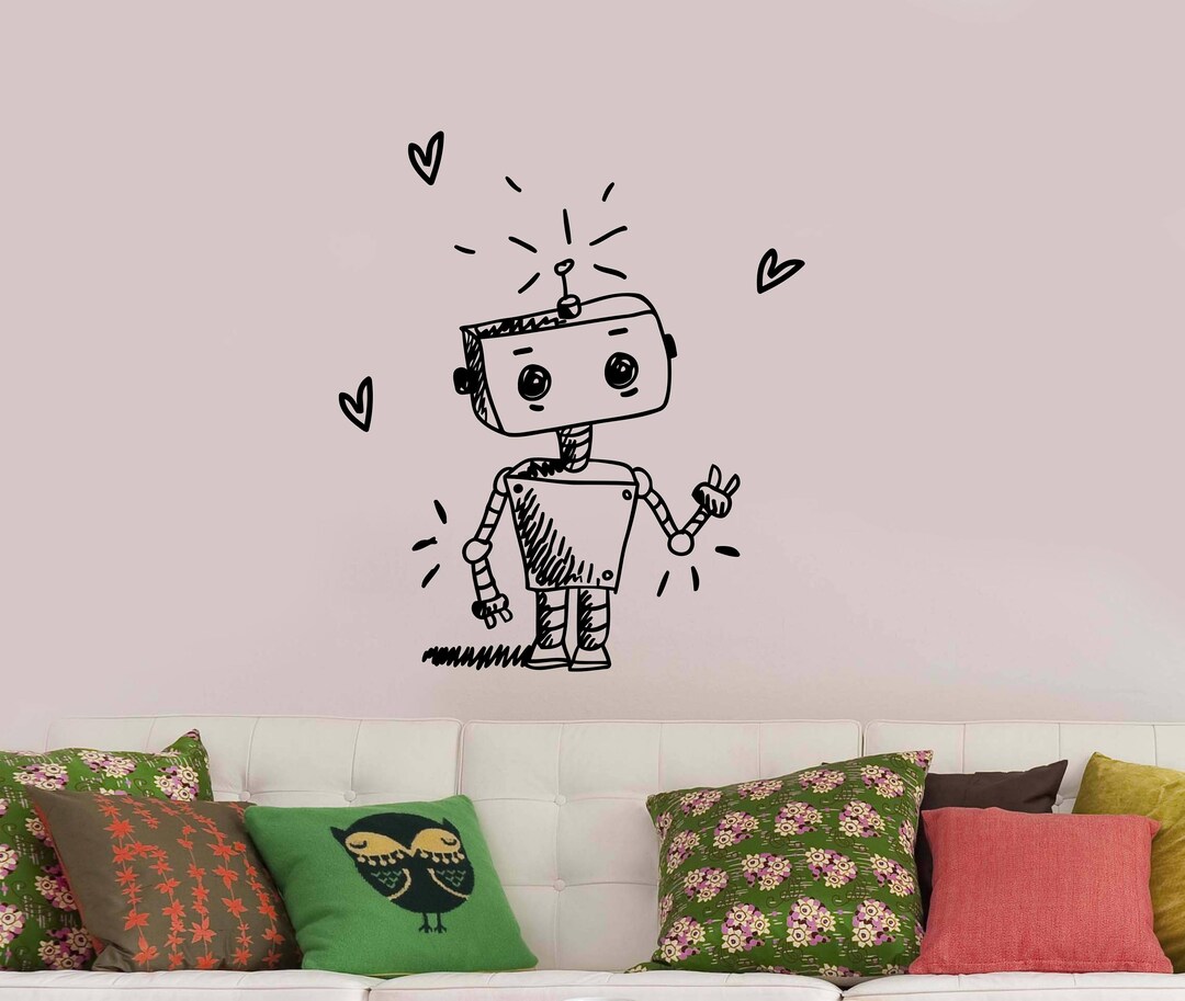 Cute Robot Wall Decal Cartoon Android Vinyl Sticker Machine Robotic ...