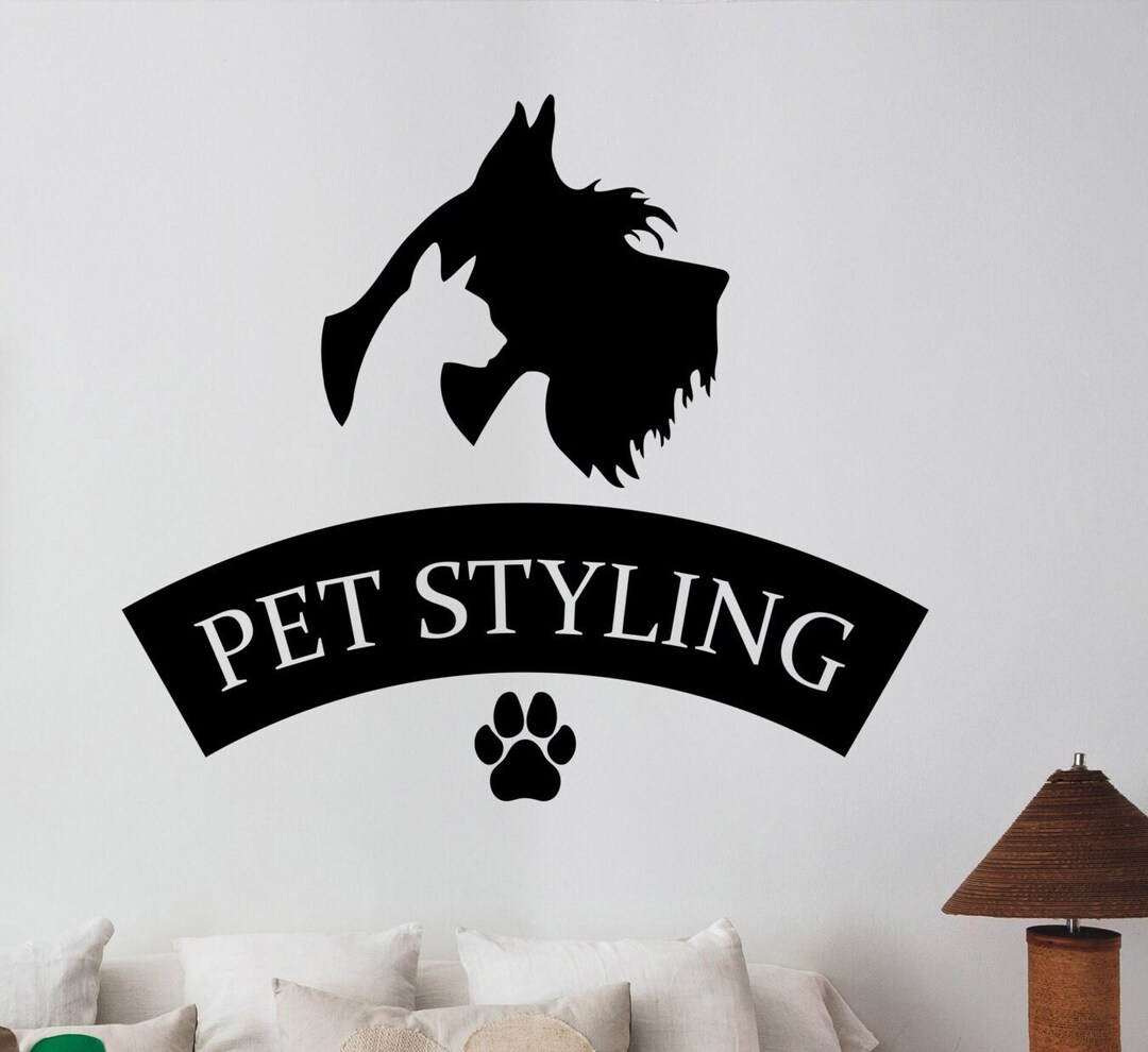 Pet Grooming Sticker Wall Vinyl Decal Pet Styling Sign Window Animal ...