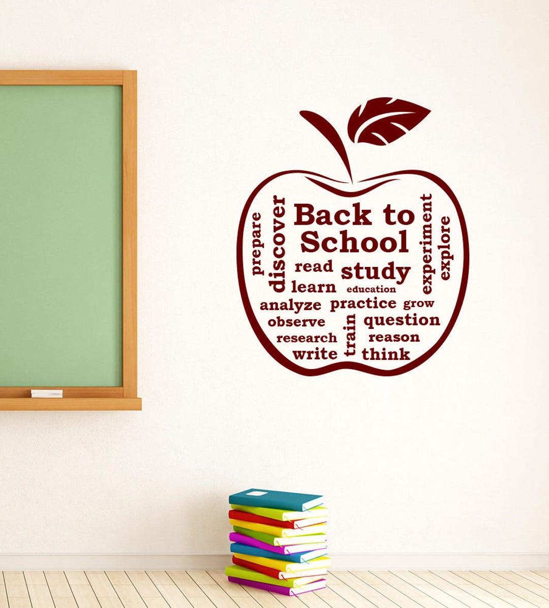 Apple Back to School Decal Wall Words Sticker Vinyl Lettering Education ...