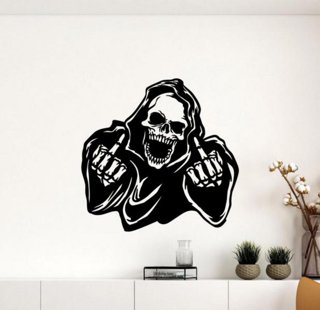 Grim Reaper Middle Finger Wall Decal Vinyl Sticker Skull Middle Finger ...