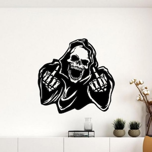 Grim Reaper Middle Finger Wall Decal Vinyl Sticker Skull Middle Finger ...
