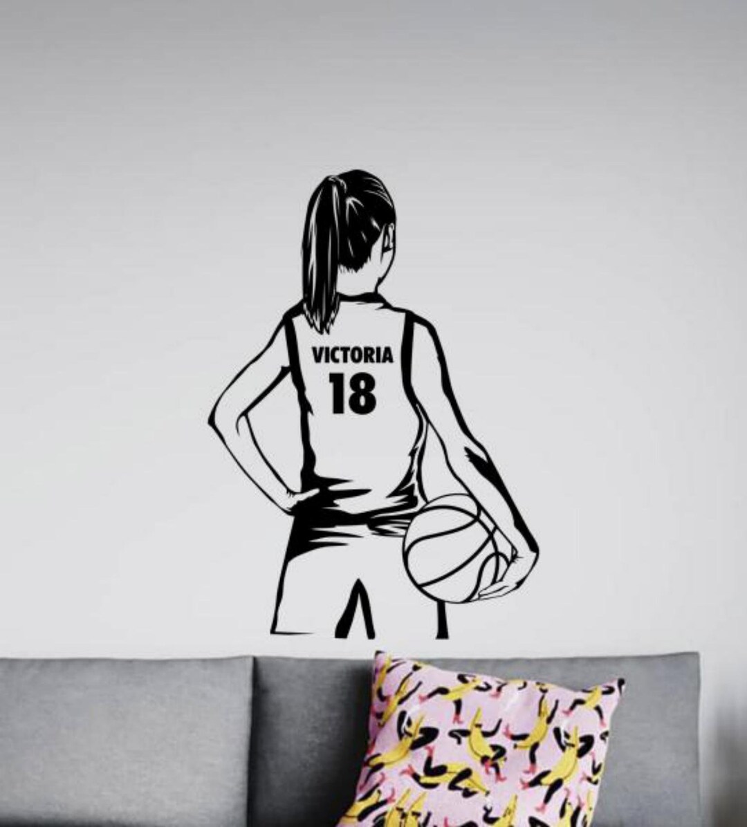 Personalized Basketball Wall Decal Vinyl Sticker Girl Basketball Jersey ...