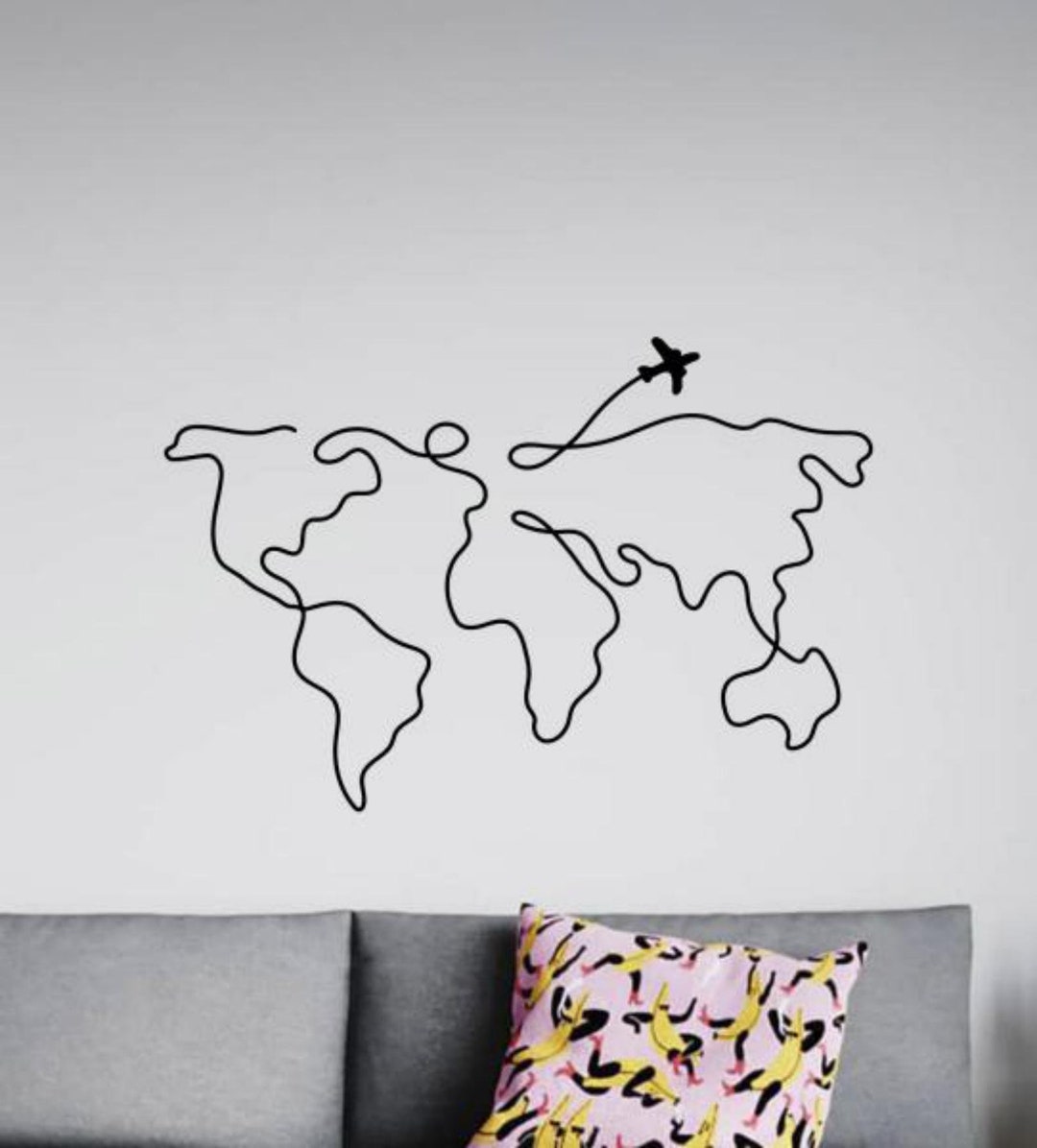 World Map Wall Decal Vinyl Sticker Around the World Plane Travel Wall ...