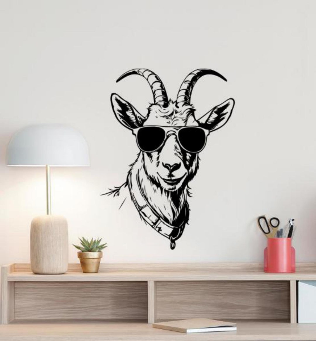 Goat Wall Decal Vinyl Sticker Wall Art Farmer Gift Cool Goat With ...