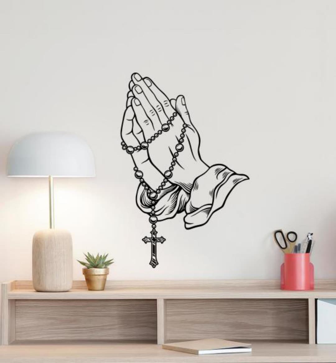 Praying Hands Wall Decal Vinyl Sticker Cross Wall Art Prayer Gift ...