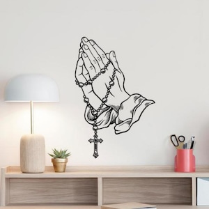 Praying Hands Wall Decal Vinyl Sticker Cross Wall Art Prayer Gift ...