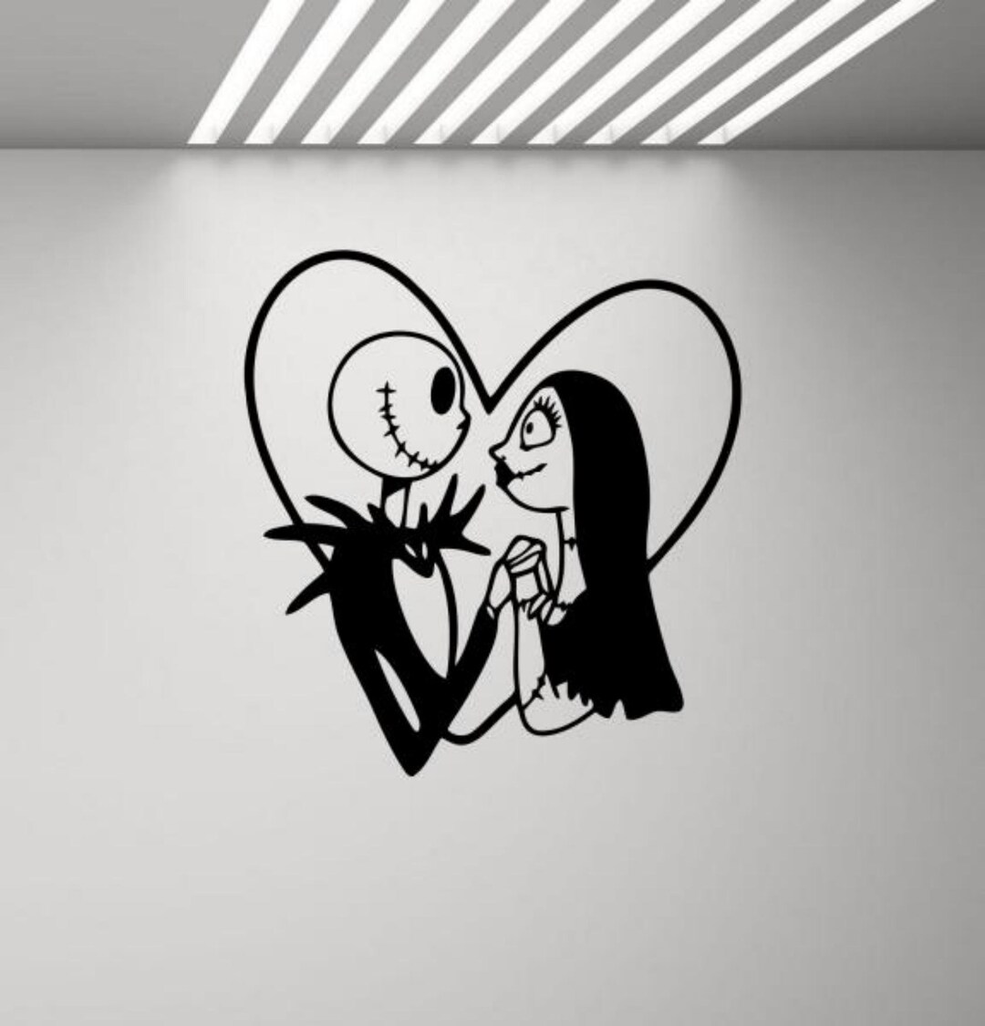 Jack and Sally Wall Decal Vinyl Sticker Christmas Wall Art Heart ...