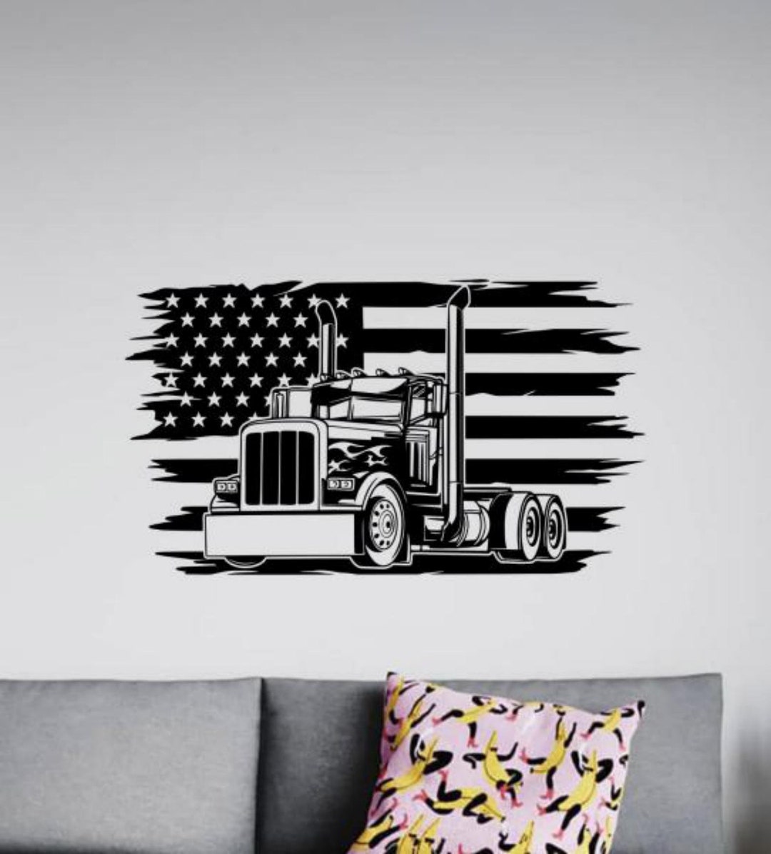 Semi Truck Wall Decal Vinyl Sticker American Flag Semi Truck Wall Art ...