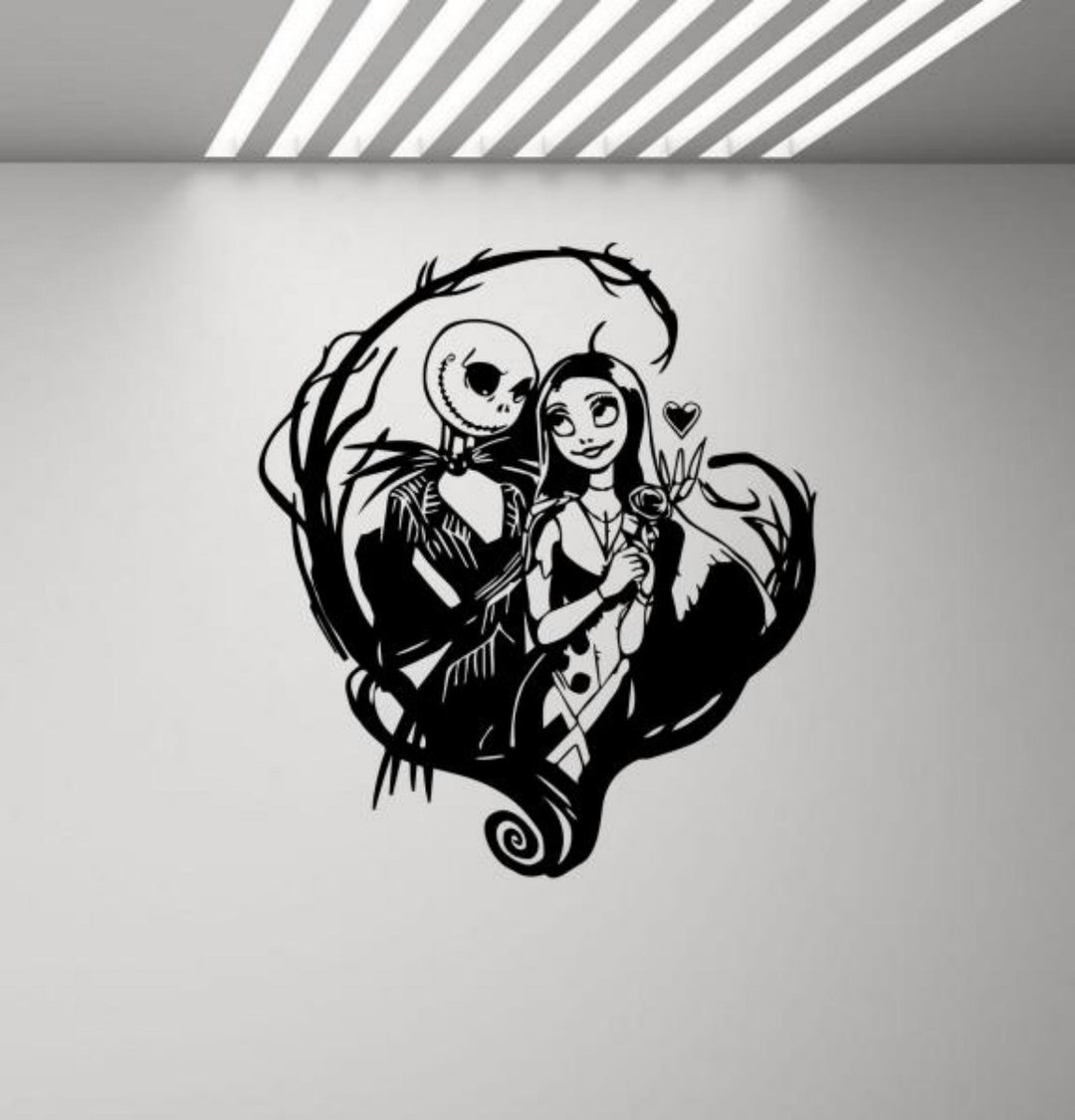 Jack and Sally Wall Decal Vinyl Sticker Christmas Wall Art Love Heart ...