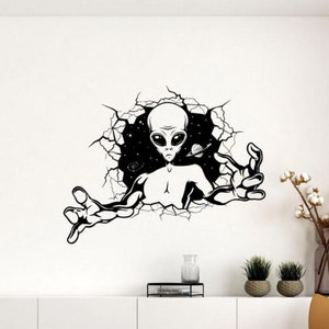 Alien Wall Decal Vinyl Sticker UFO Wall Art Space Gift Kids Room Planet ...