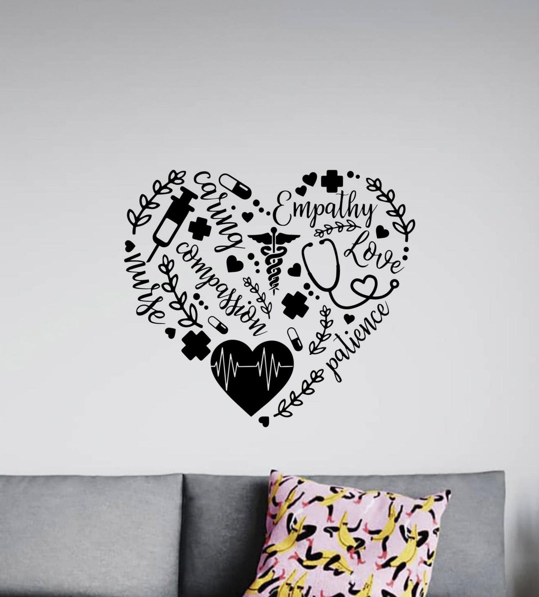 Nurse Wall Decal Vinyl Sticker Nursing Heart Wall Art Gift RN ...