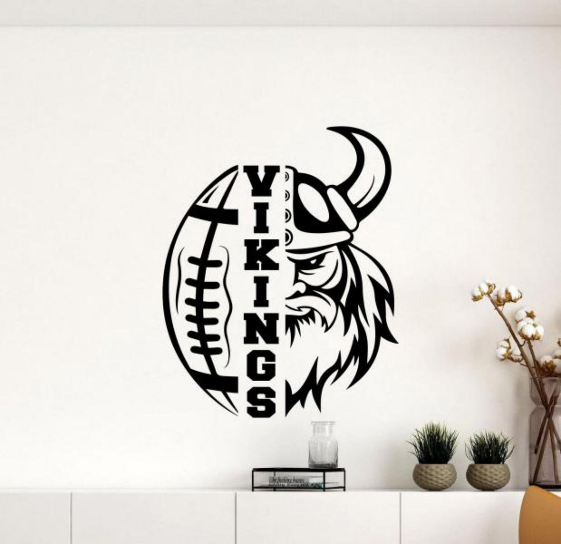 Vikings Football Wall Decal Vinyl Sticker Mascot Logo Wall Art Fan Gift ...