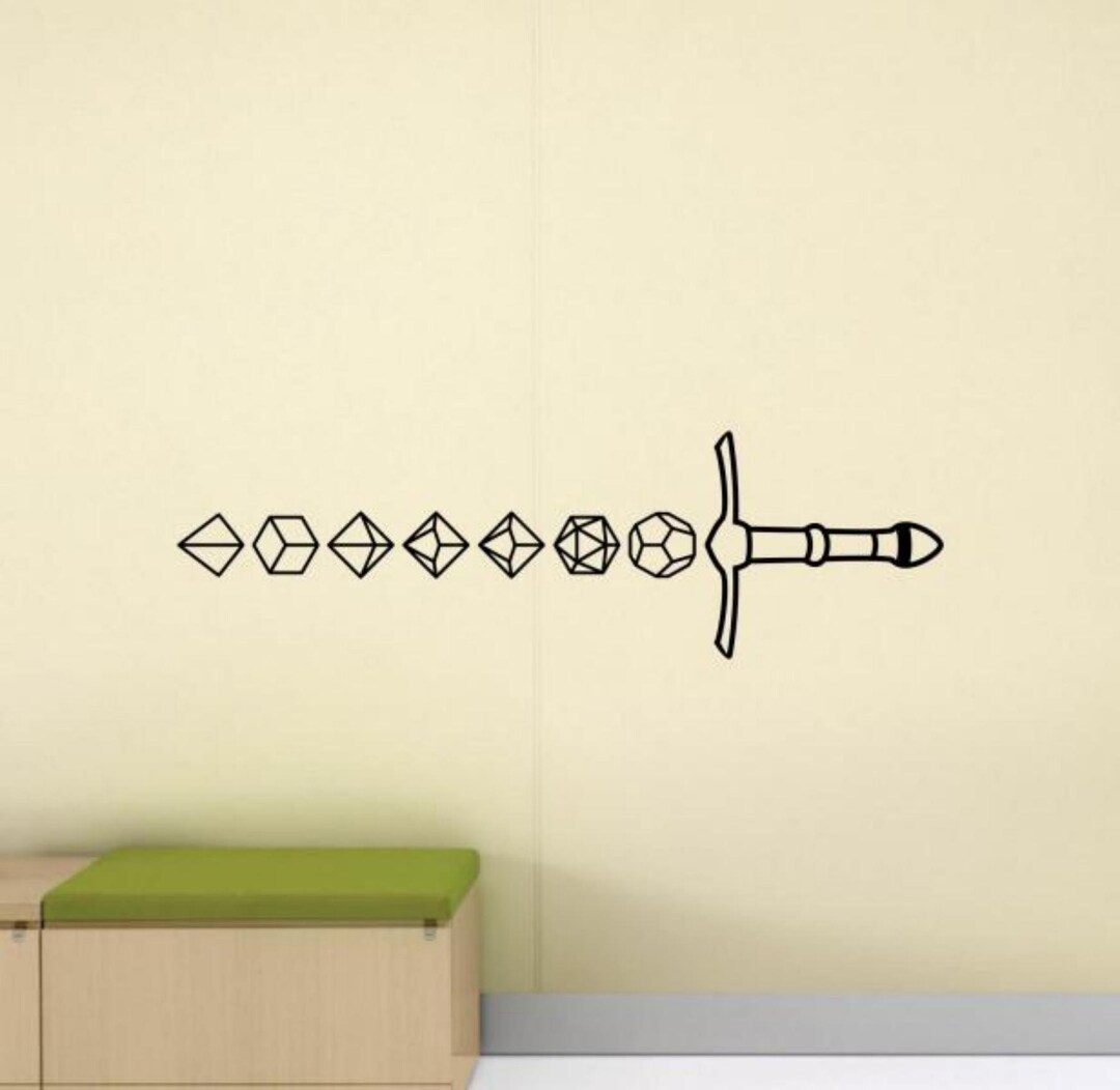 Dice Sword Decal Vinyl Wall Sticker Dungeon Master DND Wall Art Gamer ...