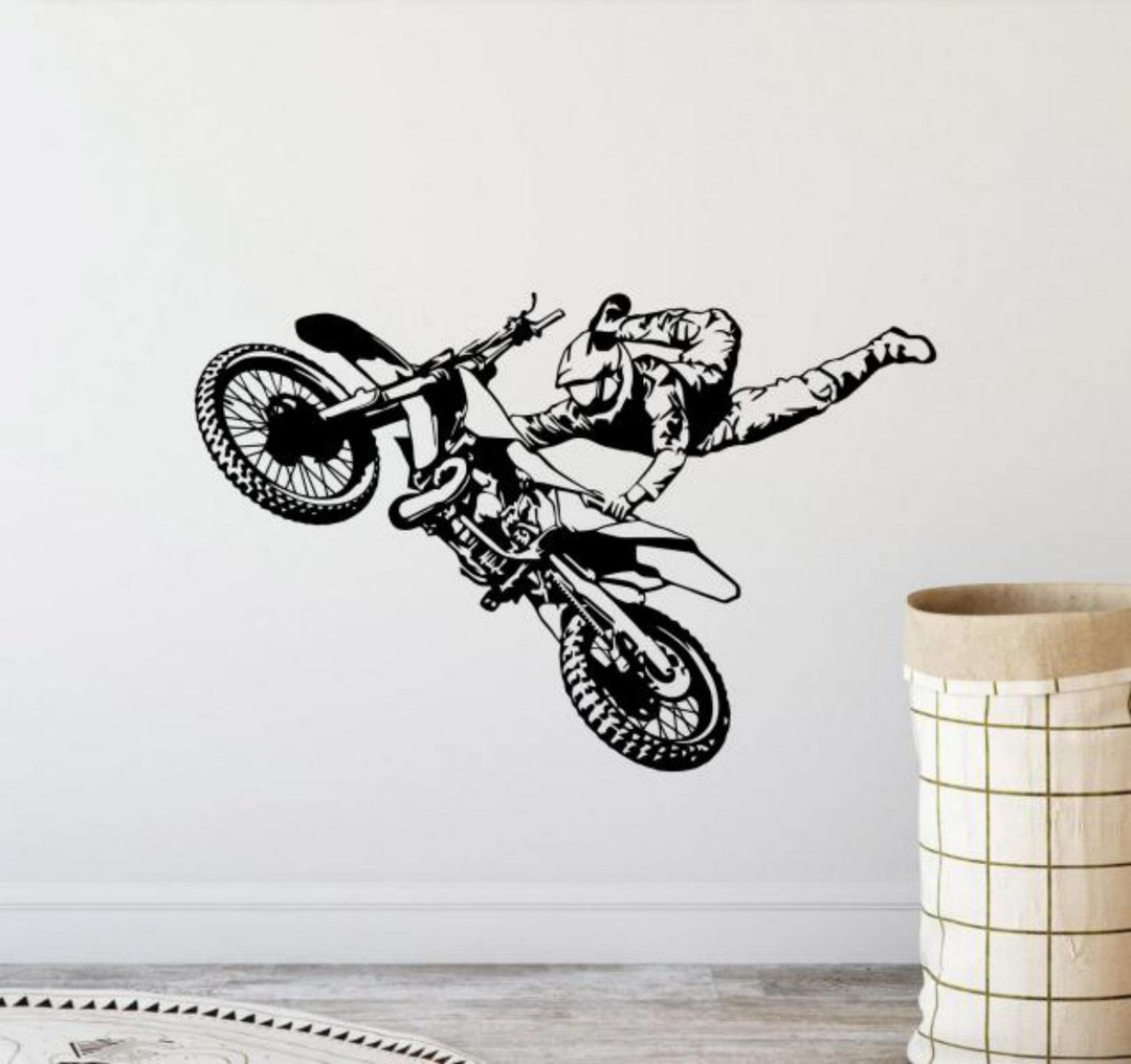 Motocross Wall Decal Vinyl Sticker Dirt Bike Wall Art Trick Stuntman ...