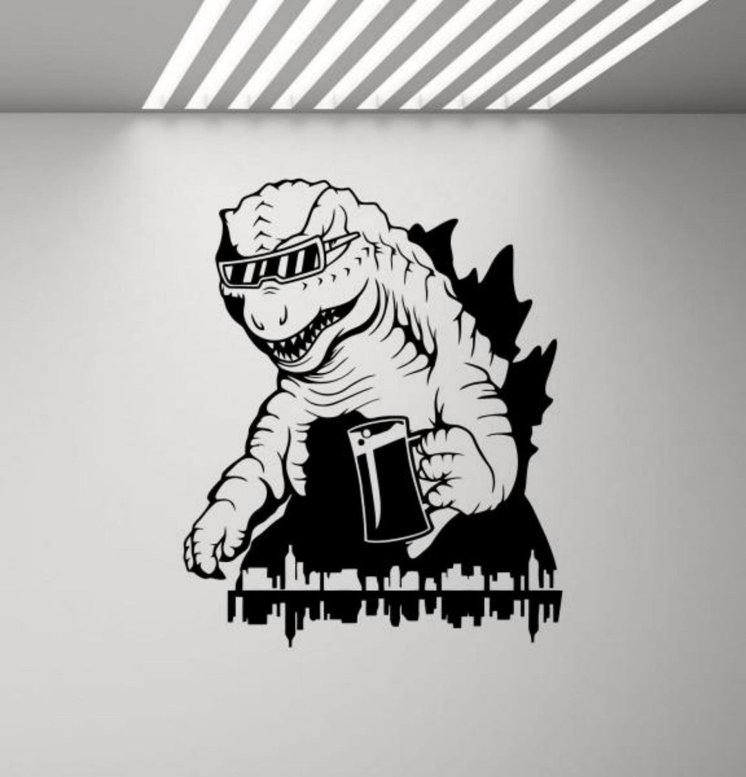 Godzilla Wall Decal Vinyl Sticker Wall Art Gift Beer Glasses Funny ...