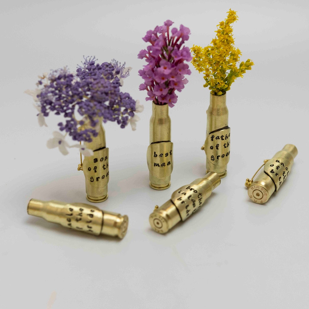 Custom Bullet Boutonniere, Personalized Groomsman Ammo Lapel Vase ...