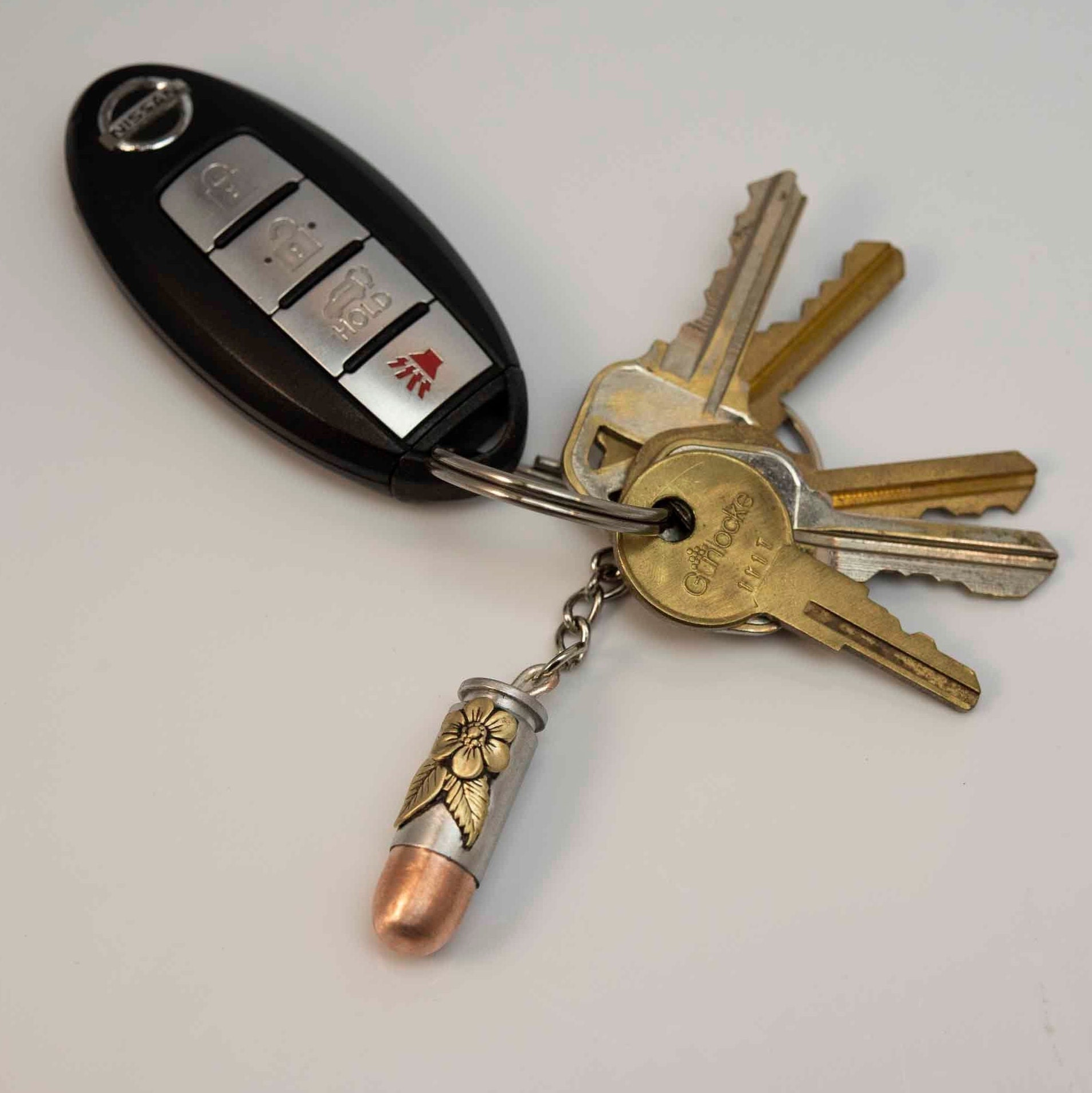 Floral Silver Bullet Keychain sturdy handmade recycled metal | Etsy