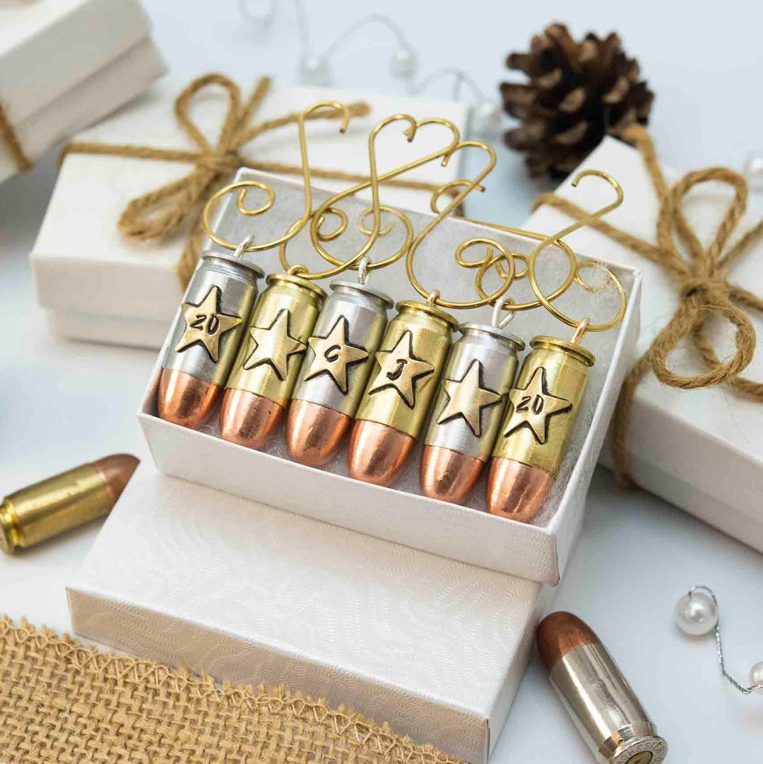 Personalized Silver or Brass Bullet Christmas Tree Star Icicle Ornament ...