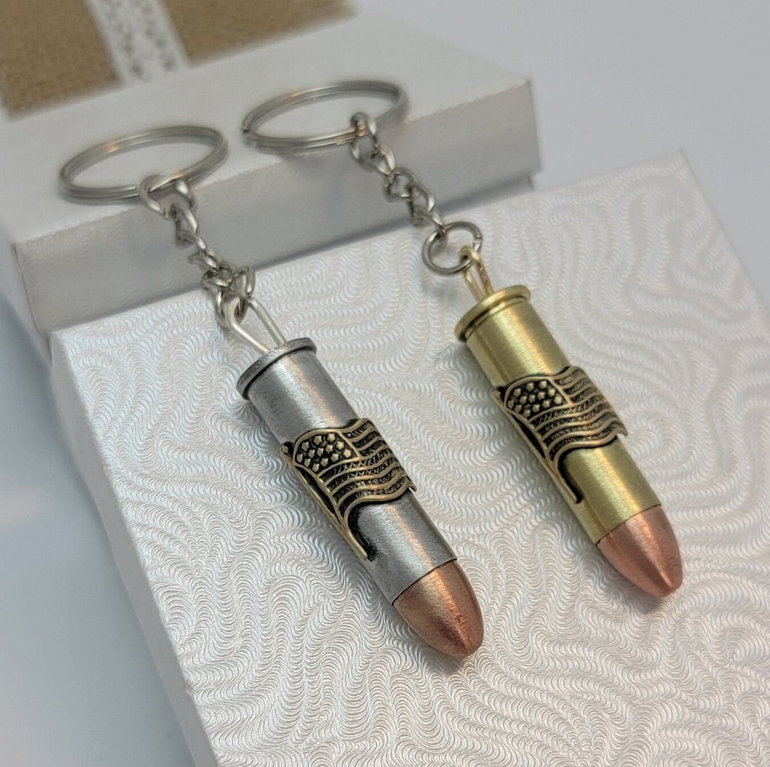 American Flag Bullet Keychain, Brass or Silver Ammo, Gun Lover Gift ...