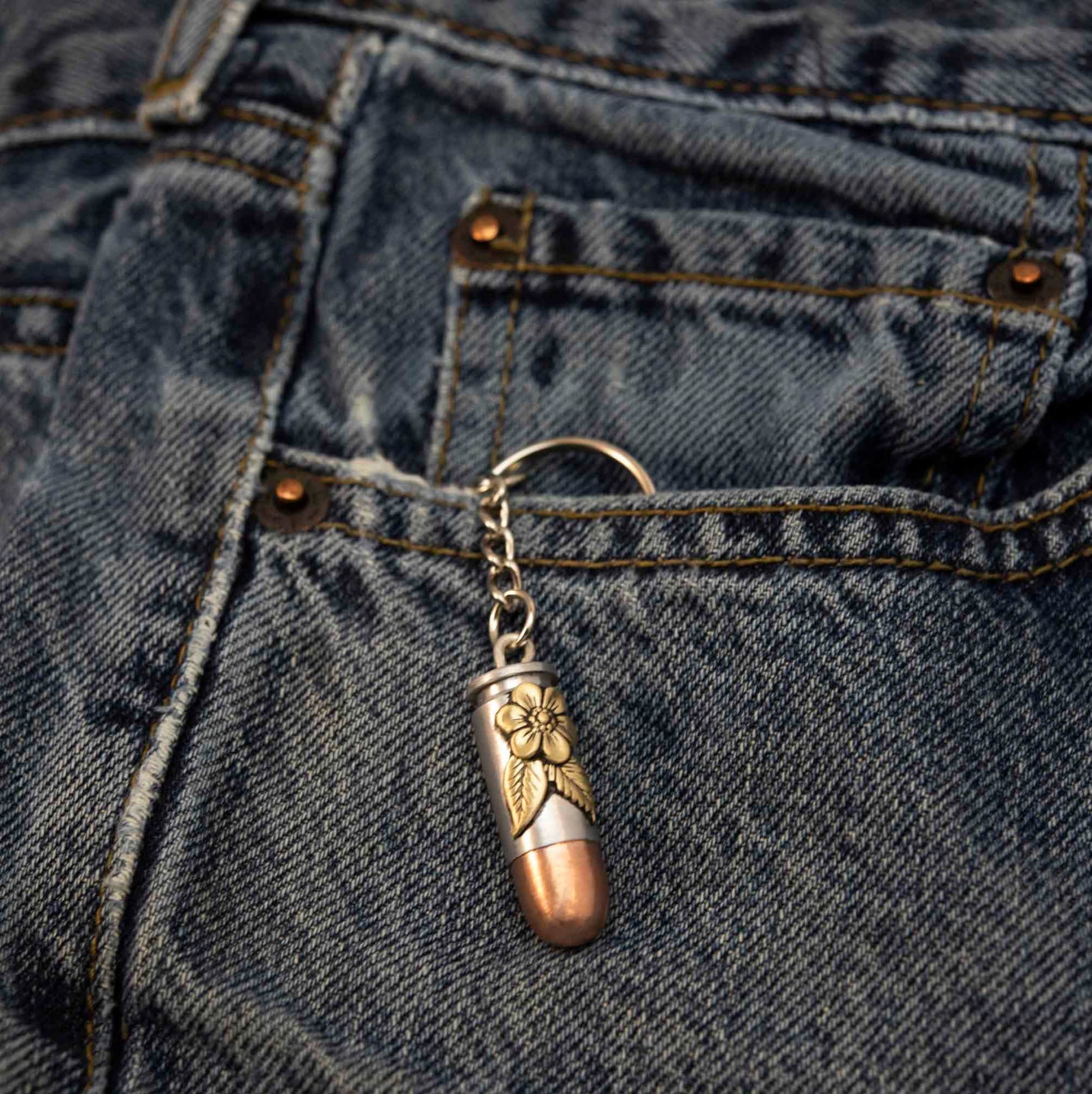 Floral Silver Bullet Keychain sturdy handmade recycled metal | Etsy