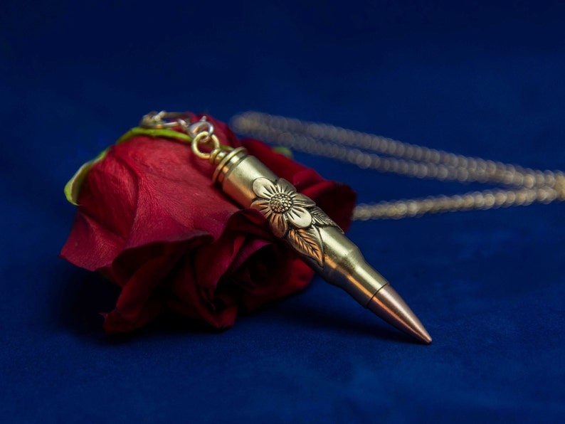 Low Hanging Floral Bullet Necklace, Gun Jewelry, Country Chic, Handmade ...