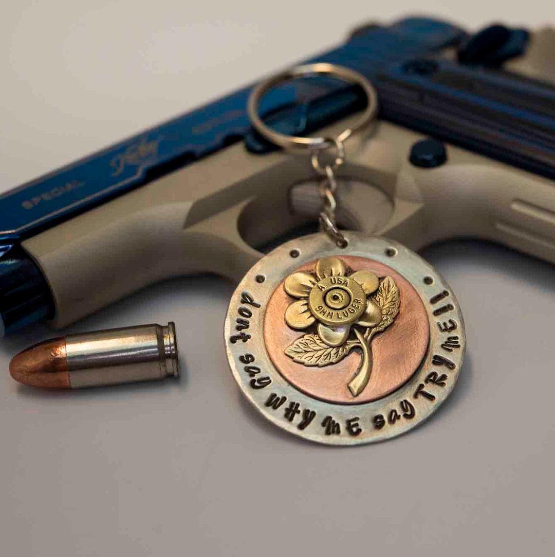 Custom Floral Bullet Keychain, Ammo Flower Dog Tag, Hand Stamped Sturdy ...