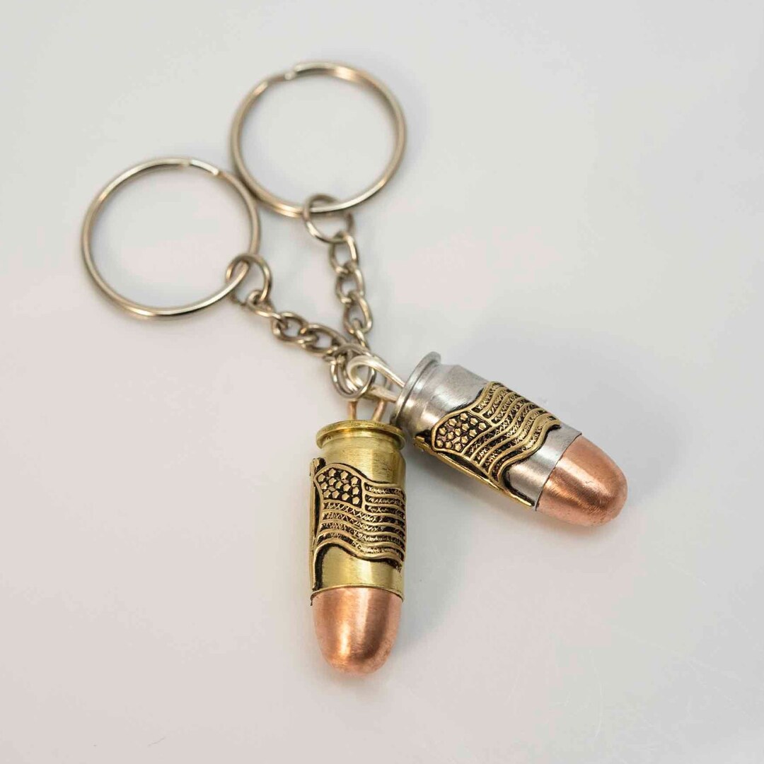 American Flag Bullet Keychain Brass or Silver Ammo Gun Lover - Etsy