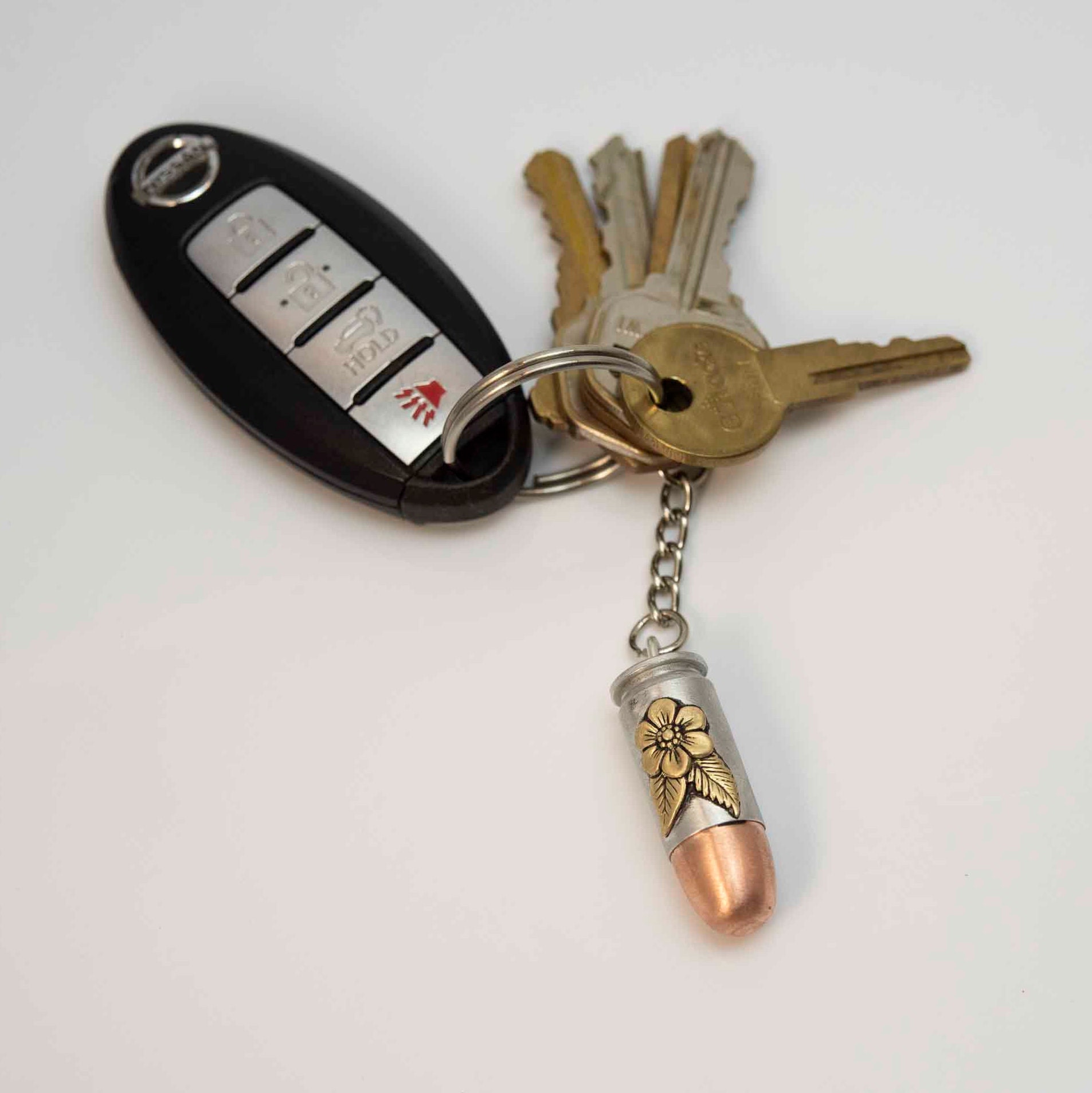 Floral Silver Bullet Keychain Sturdy Handmade Recycled Metal - Etsy Ireland