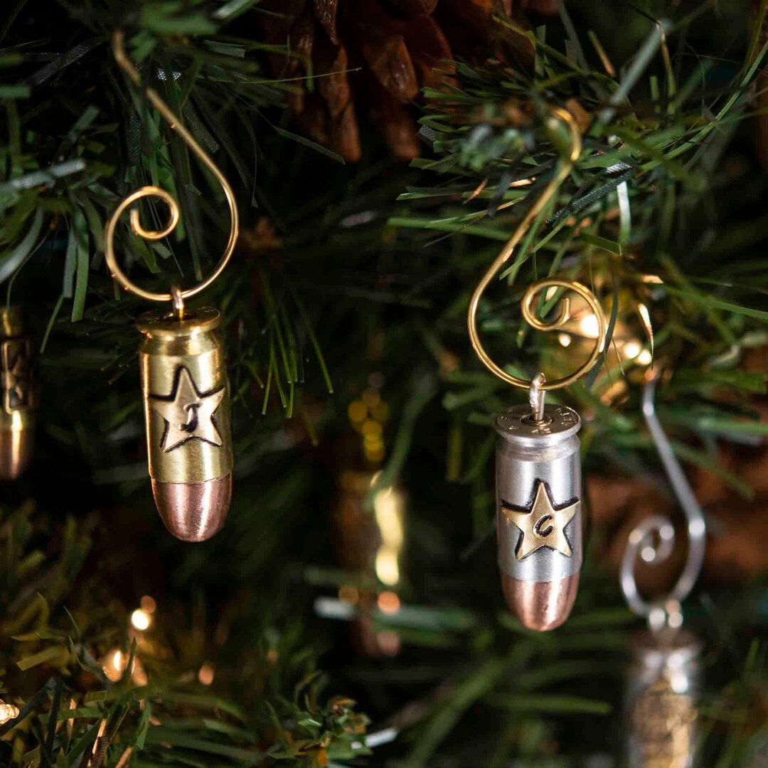 Personalized Silver or Brass Bullet Christmas Tree Star Icicle Ornament ...