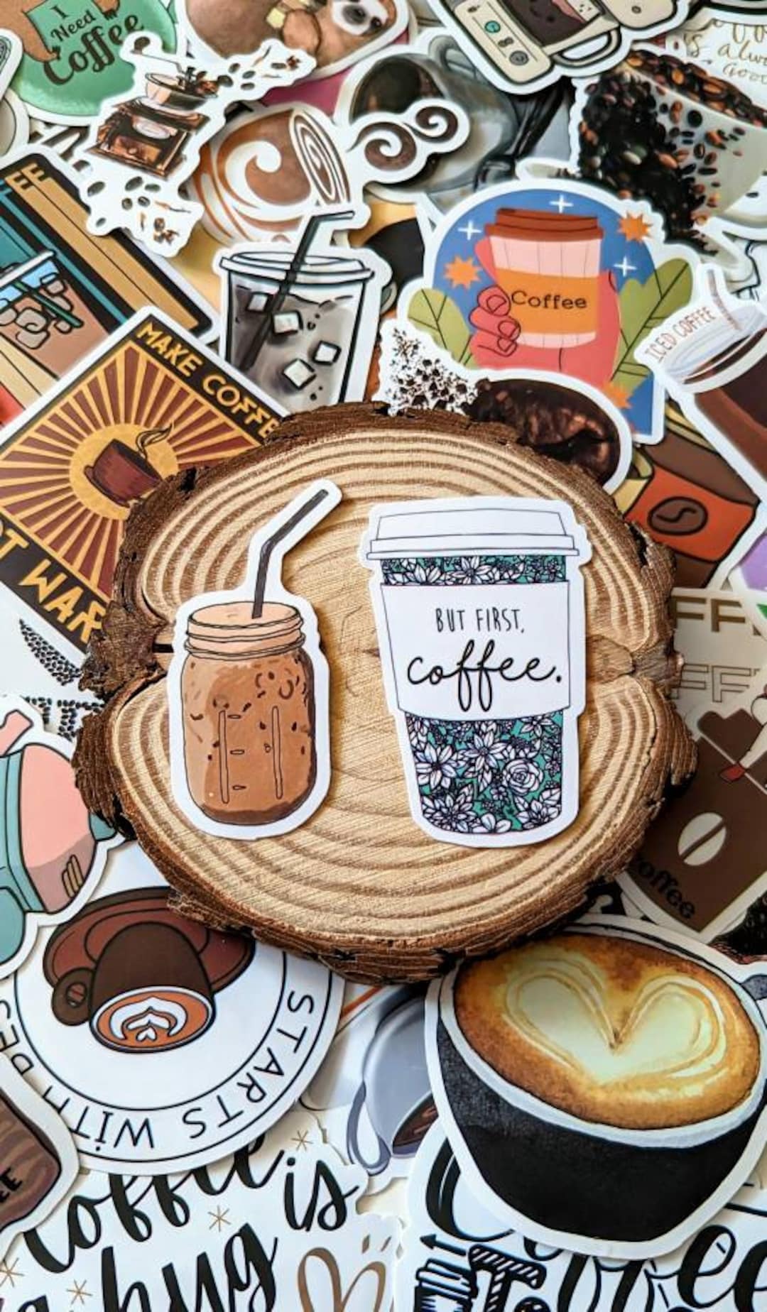 100 Coffee Stickers Wrapped Gift, 2023 Set, Colorful Caffeine & Creamer ...