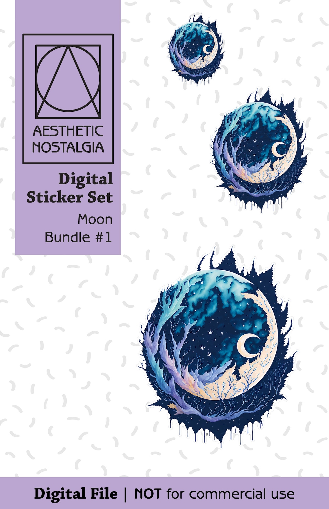 Digital Stickers, Boho Moon Stickers, Moon Sticker Set, Daily Planner ...